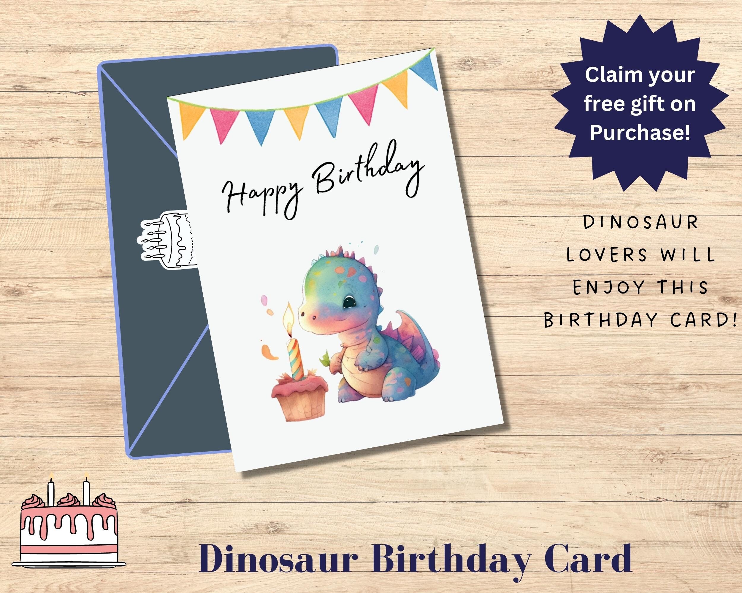 2 Dinosaur Birthday Card Digital Dinosaur Card Cute Dinosaur - Etsy UK