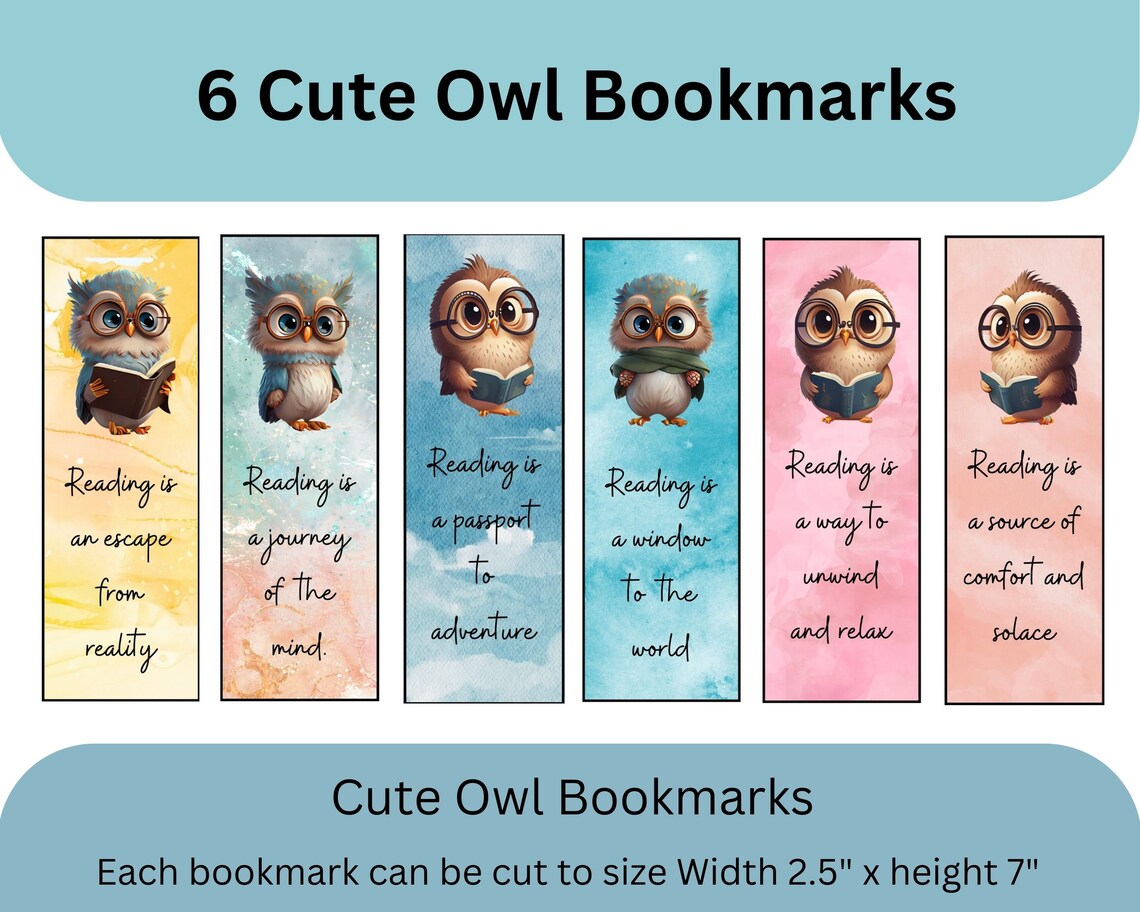 Owl Bookmark Inspirational Quote Bookmark Owl Cute Bookmark Owl Lover ...