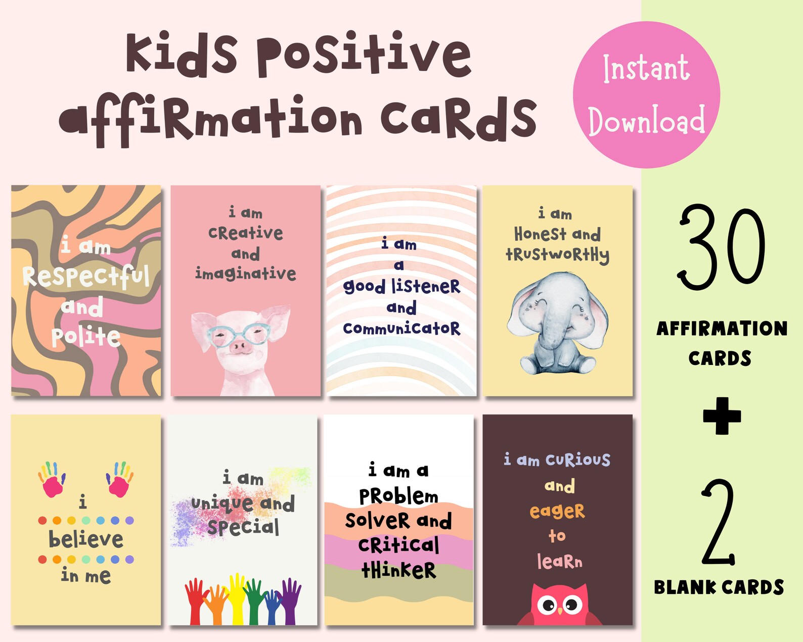 Positive Affirmation Cards for Kids Positive Messages for Kids in ...