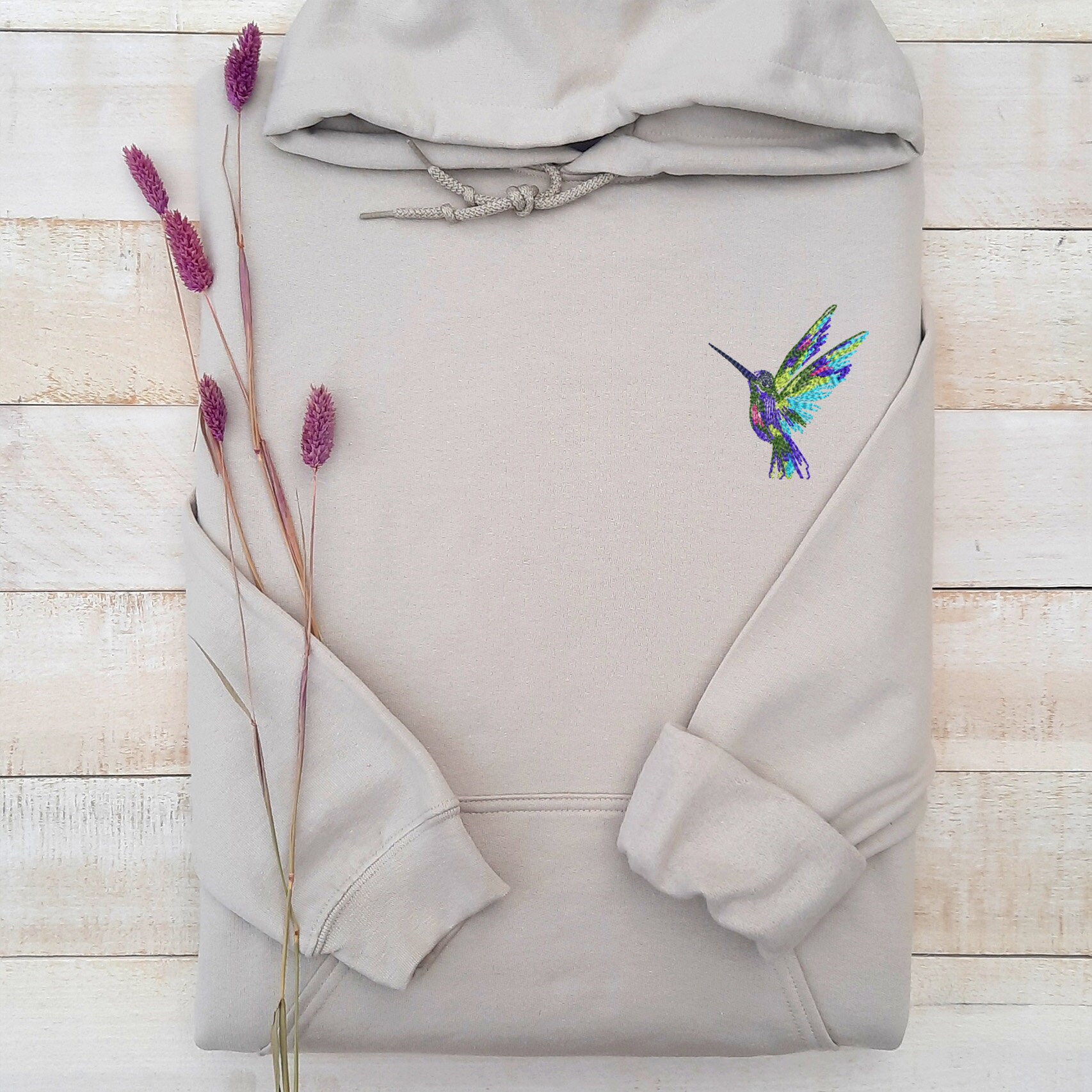 Embroidered Hummingbird Hoodie, Cute Hummingbird Embroidered Hoodie ...