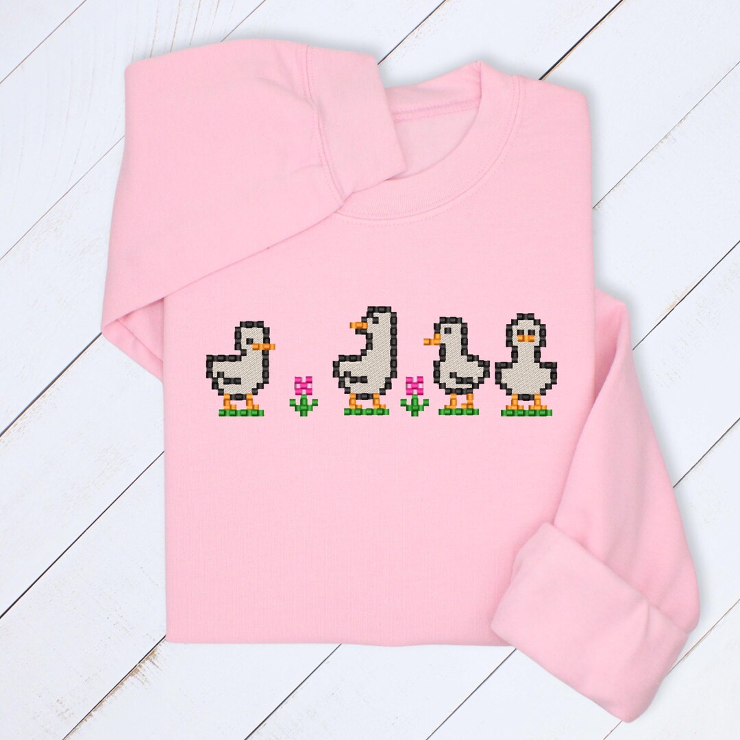 Pixel Goose Embroidered Hoodie: Funny Minimalist Duck, Nature Lover ...