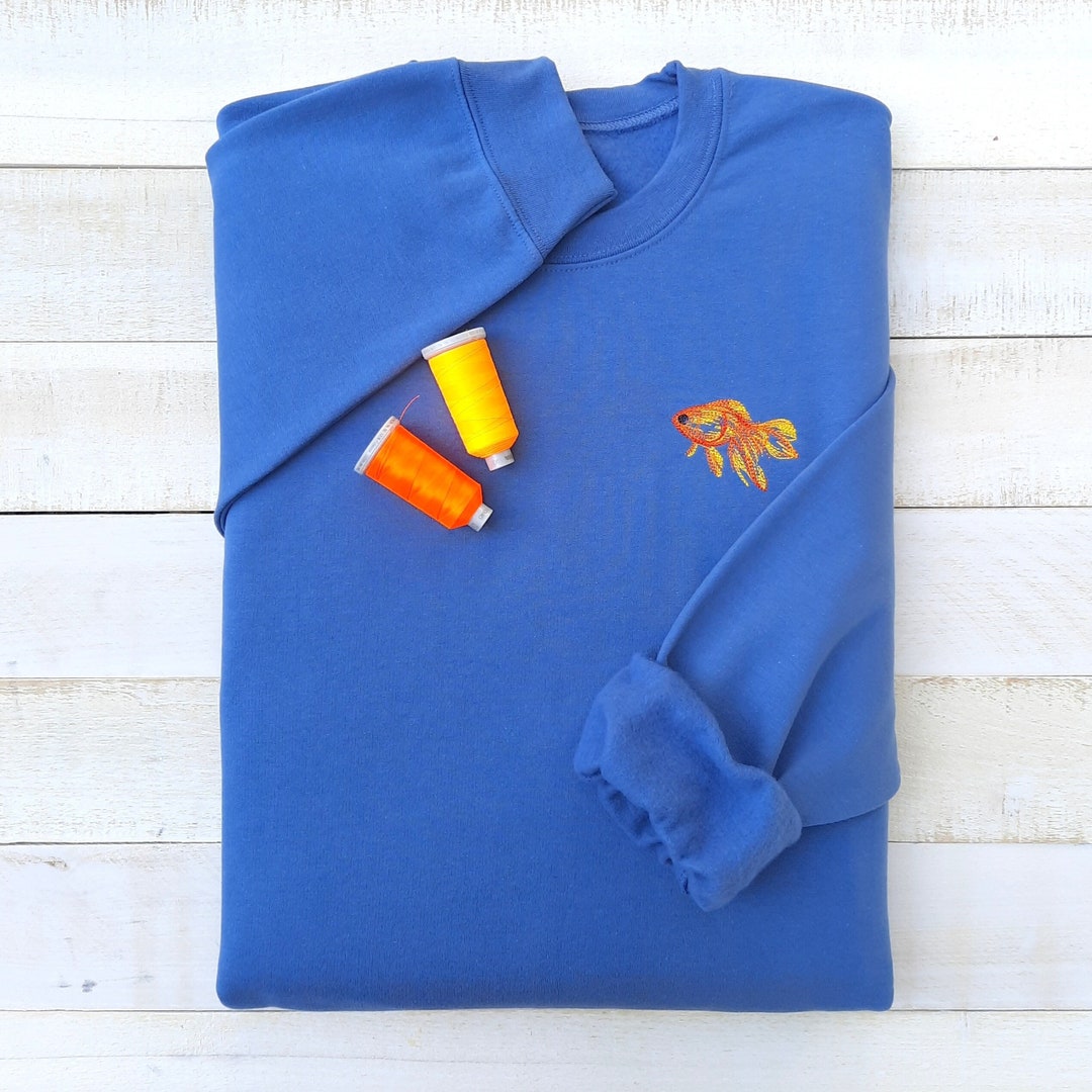 Cute Goldfish Embroidered Sweatshirt Gift, Custom Embroidered Fish ...