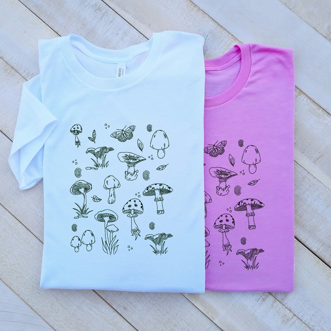 Custom Embroidered Mushrooms T-shirt, Mushrooms Embroidered T-shirt ...