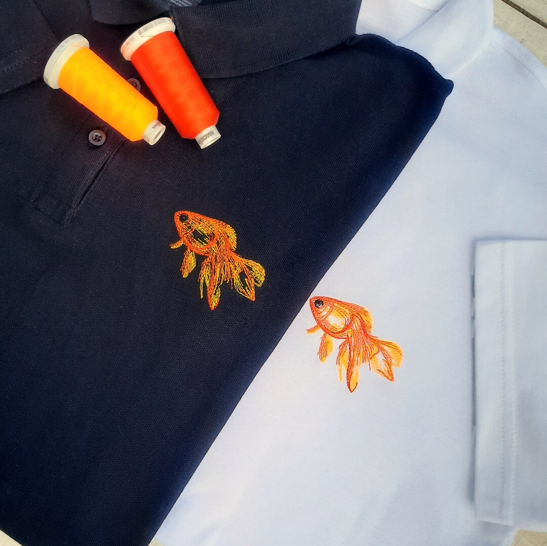 Embroidered Goldfish Polo Shirt, Goldfish Embroidered Polo, Fish ...