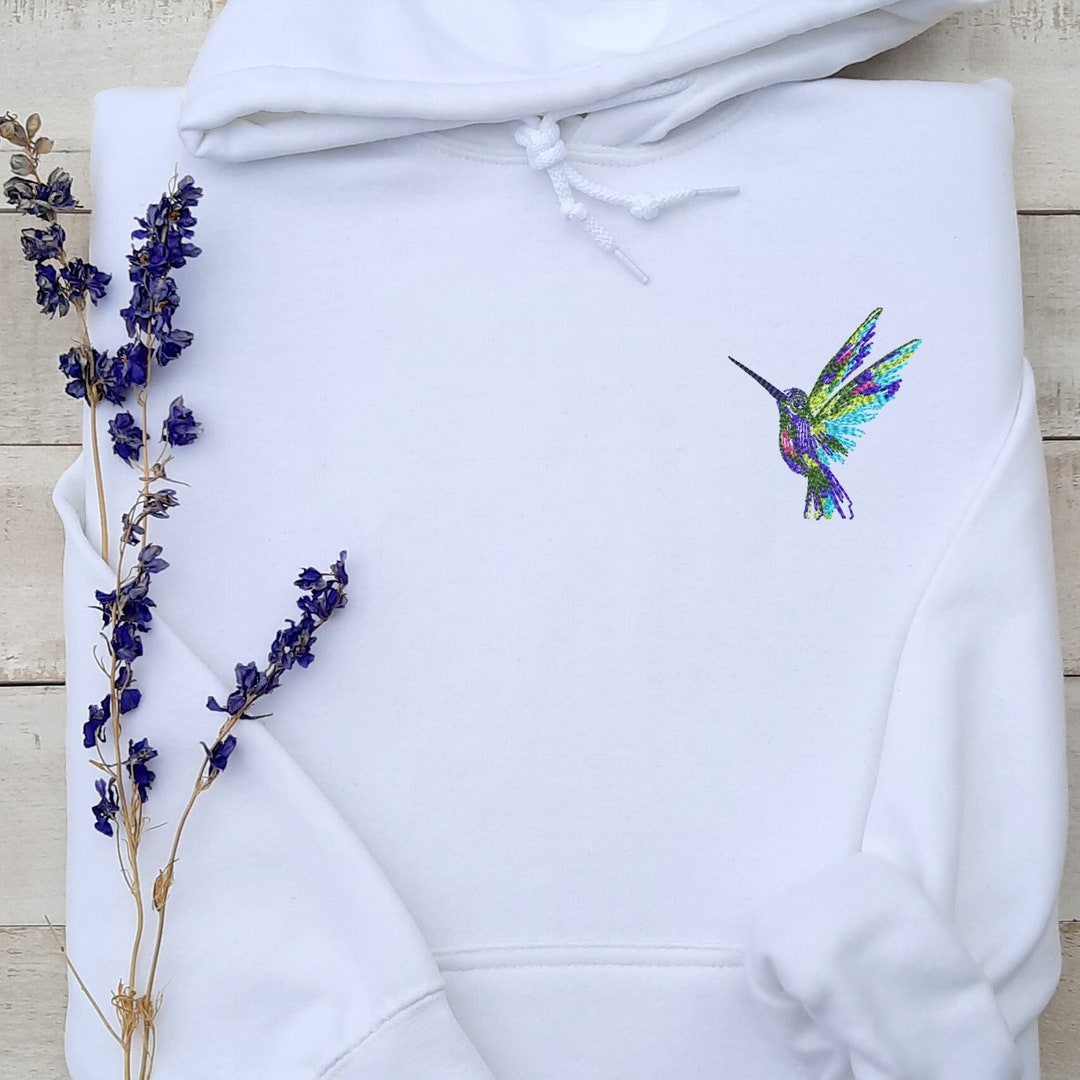 Embroidered Hummingbird Hoodie, Cute Hummingbird Embroidered Hoodie ...