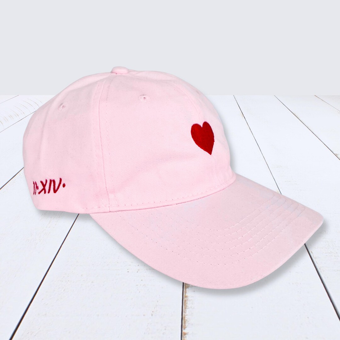 Custom Embroidered Red Heart Hat With Side Text, Minimalist Unisex Cap ...