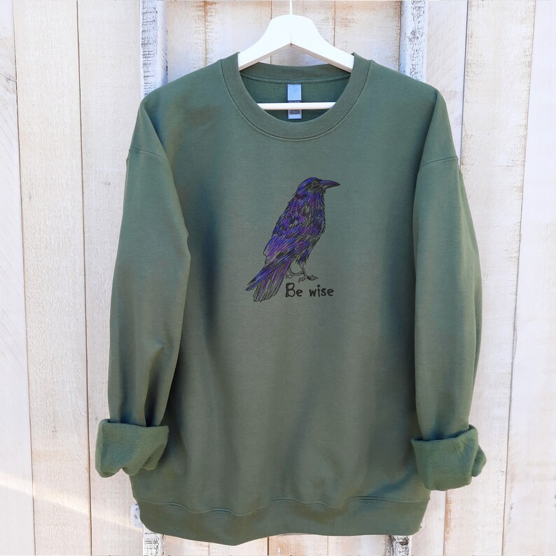 Raven Embroidered Sweatshirt, Black Raven Embroidered Sweatshirt ...