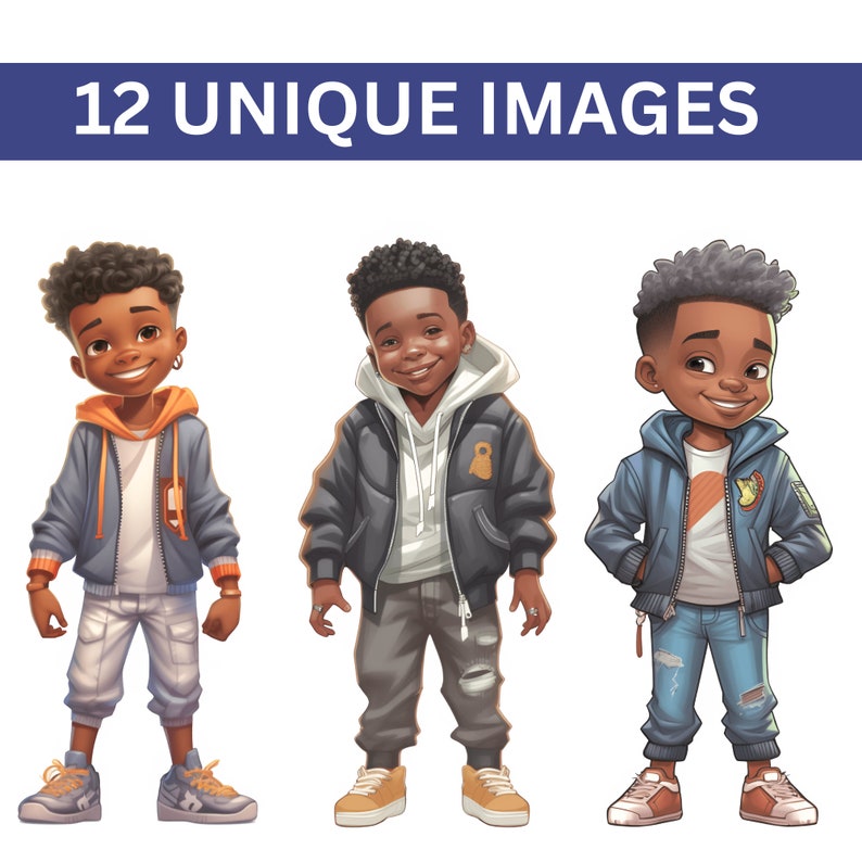 Dynamic Black Boy Clip Art | 12 Unique Illustrations for Creative ...