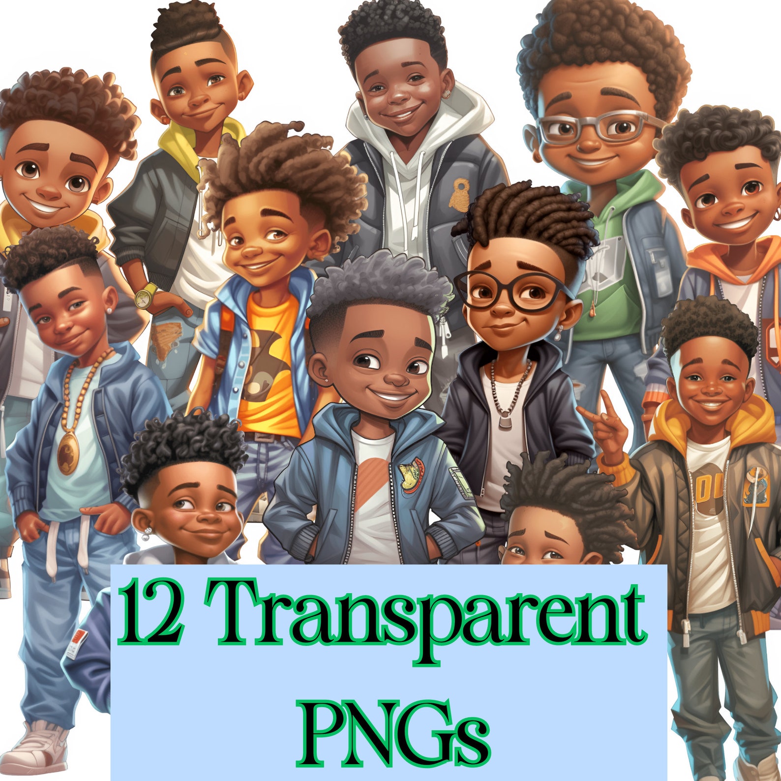 Dynamic Black Boy Clip Art | 12 Unique Illustrations for Creative ...