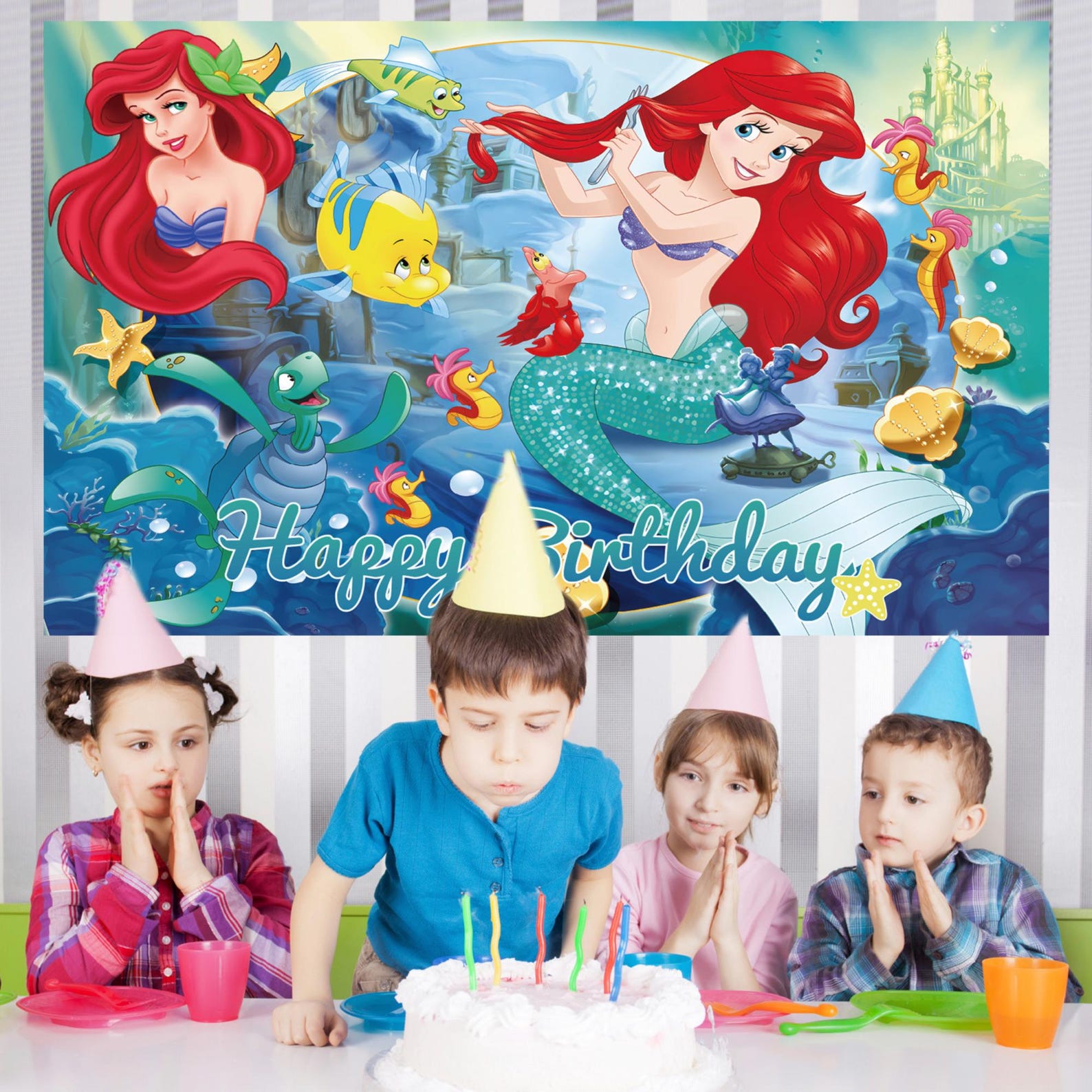 Little Mermaid Birthday Backdrop: Ariel Party Decoration (3x5 Foot) - Etsy