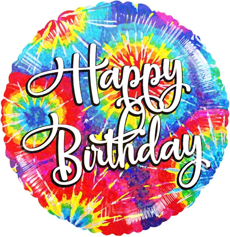 Tie Dye Happy Birthday Balloon - Colorful Rainbow Swirl Happy Bday ...