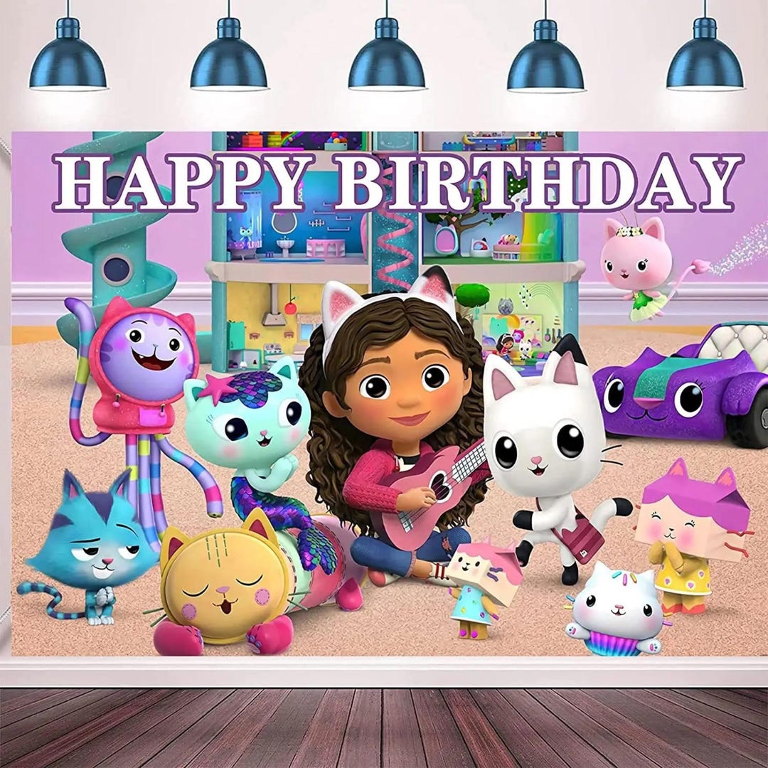 Gabby's Dollhouse Kids Birthday Party Photo Backdrop and Banner ...