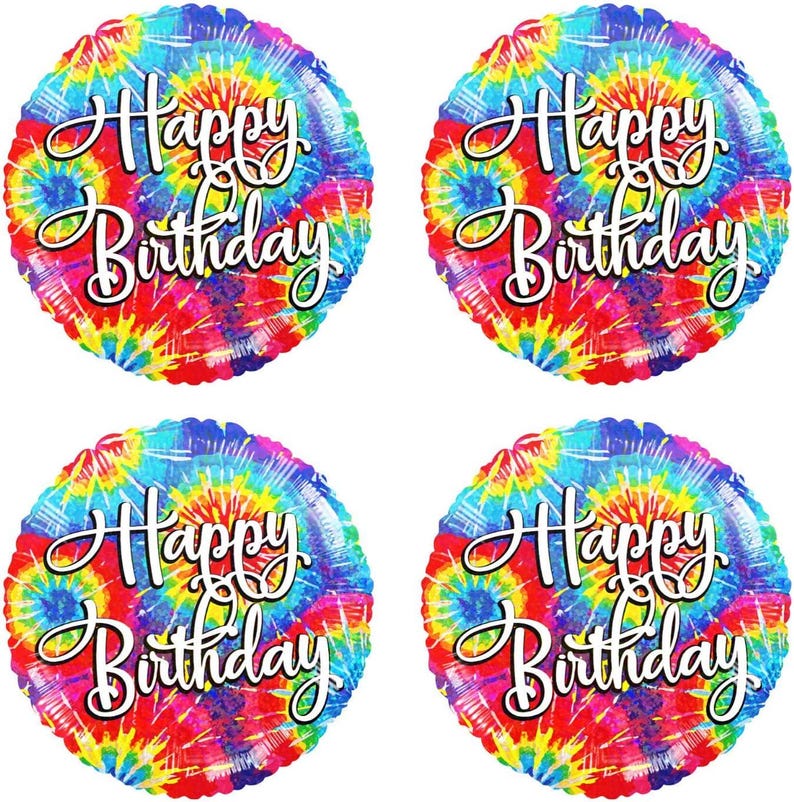Tie Dye Happy Birthday Balloon - Colorful Rainbow Swirl Happy Bday ...