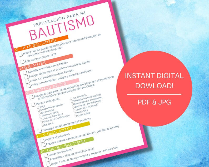 LDS Baptism Checklist Spanish - Etsy