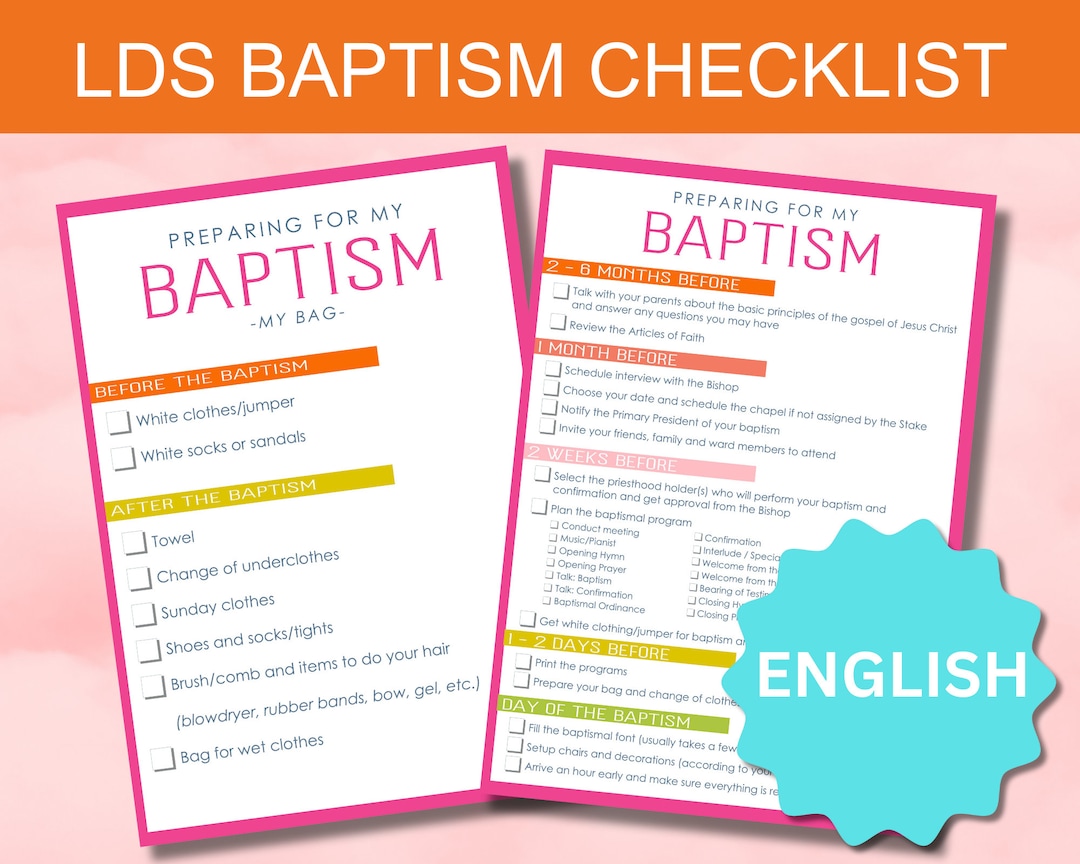 LDS Baptism Checklist English - Etsy