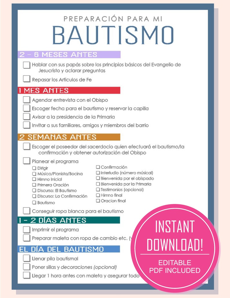 LDS Baptism Checklist SUD Spanish - Etsy