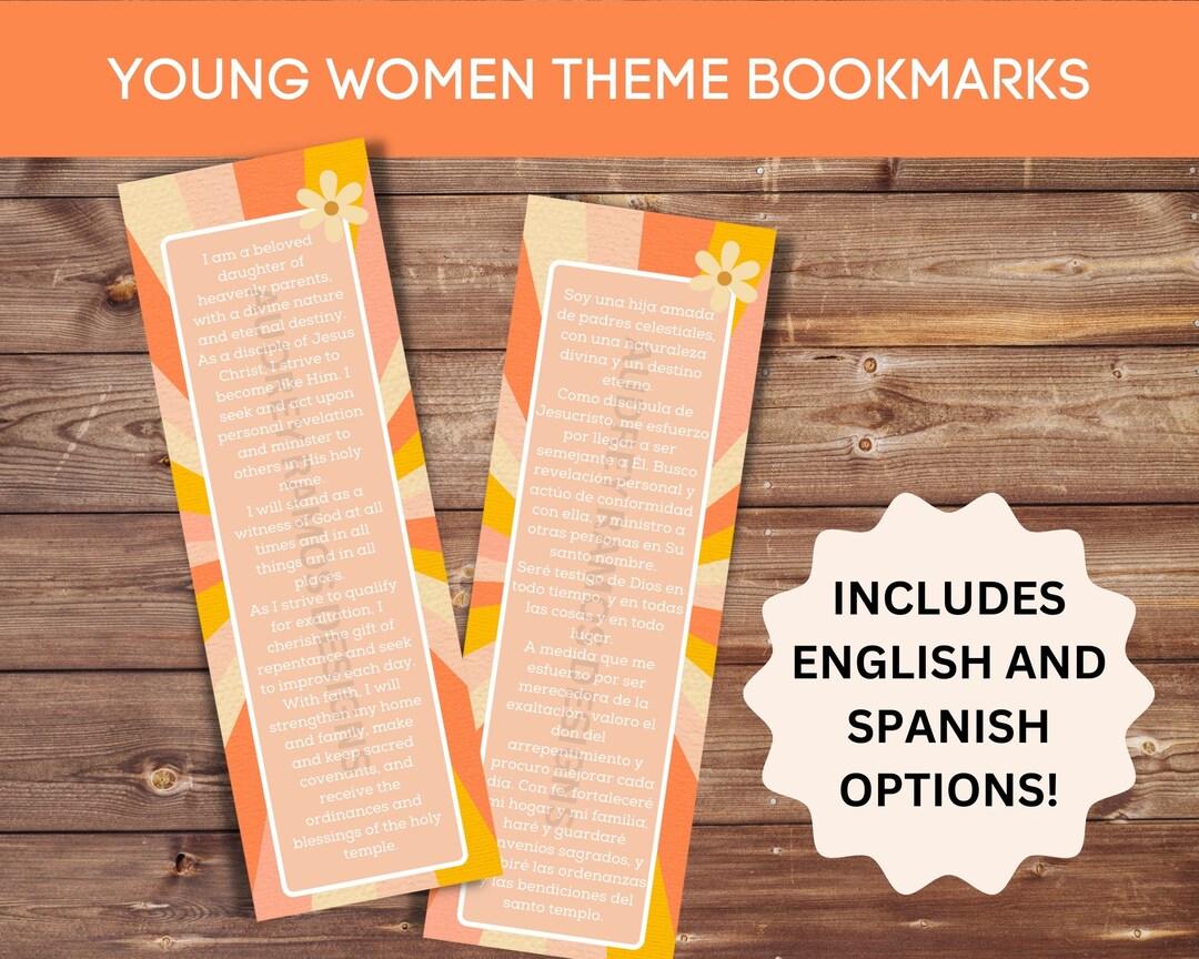 LDS Young Women Theme Bookmarks//english//spanish//combo//2024//flower ...