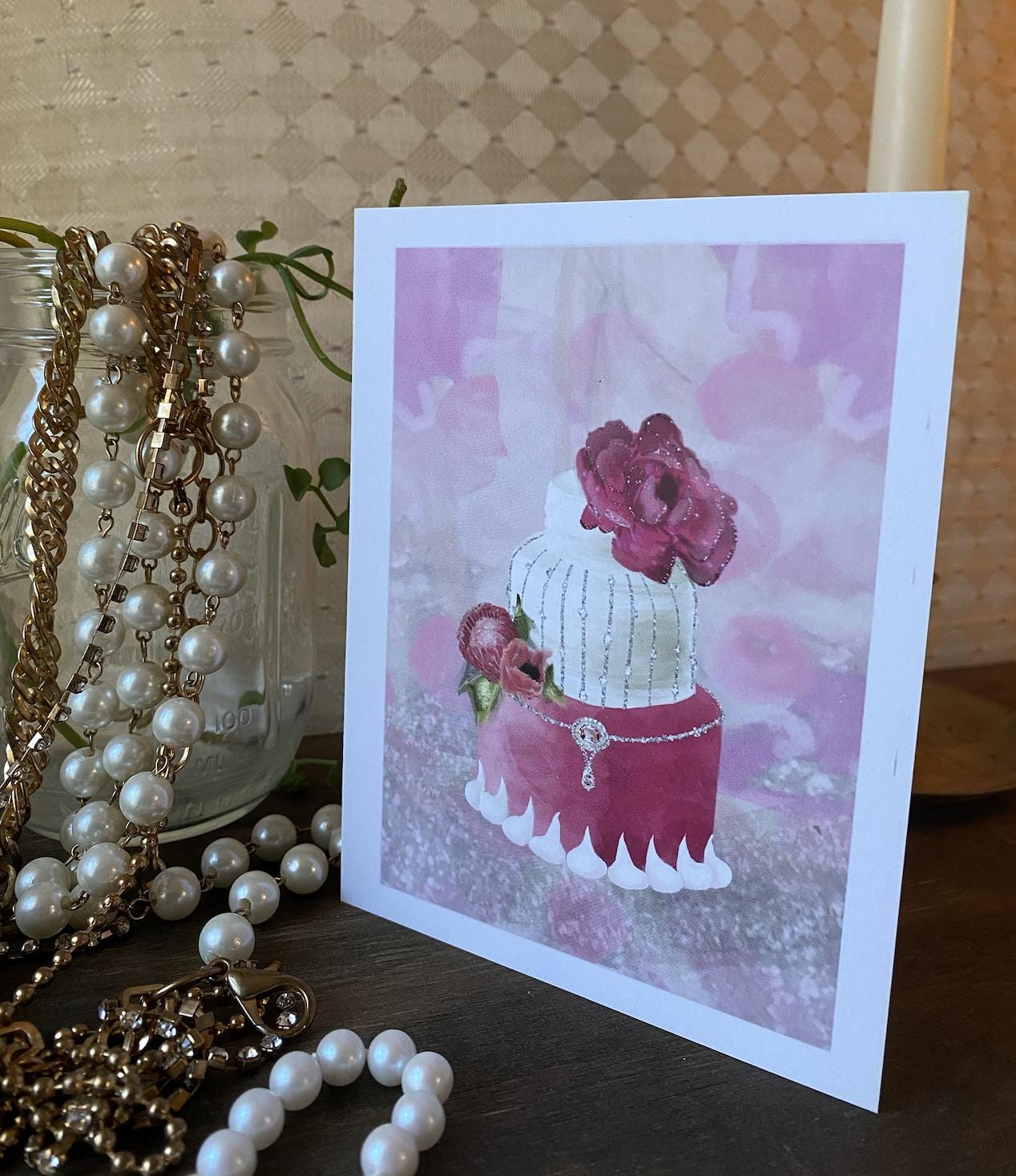 Blank Cake Card | Top Tier Love | Handmade Sparkling Floral Cake Card ...