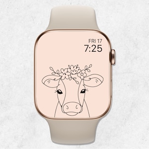 Highland Cow Apple Watch Wallpaper, Cute Cow Apple Watch Face, Floral ...