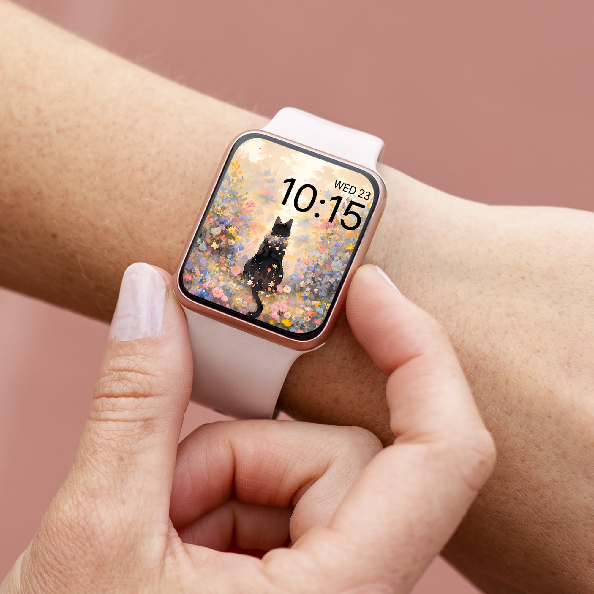 Cat Apple Watch Wallpaper, Floral Watch Face, Black Cat Watch Wallpaper ...