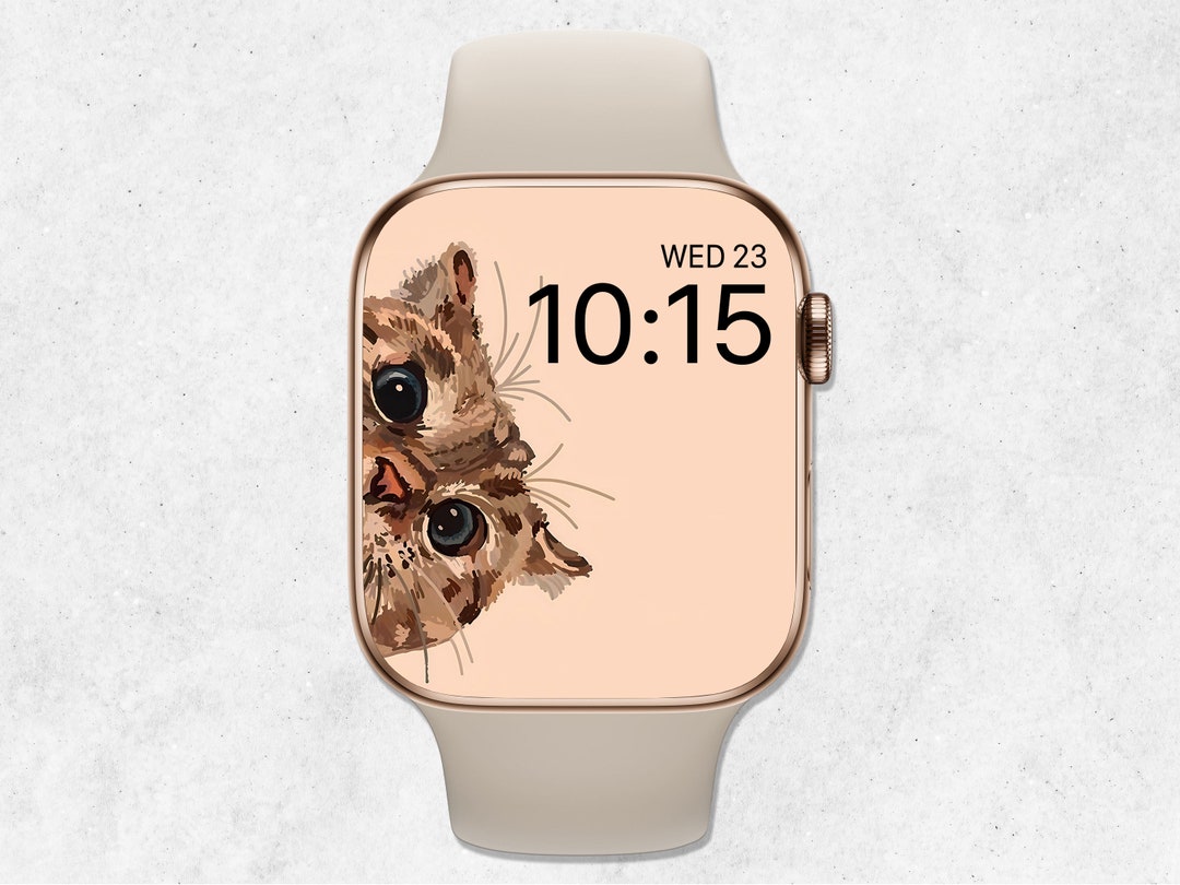 Cat Apple Watch Wallpaper, Peekaboo Cat Watch Face, Cat Watercolor ...