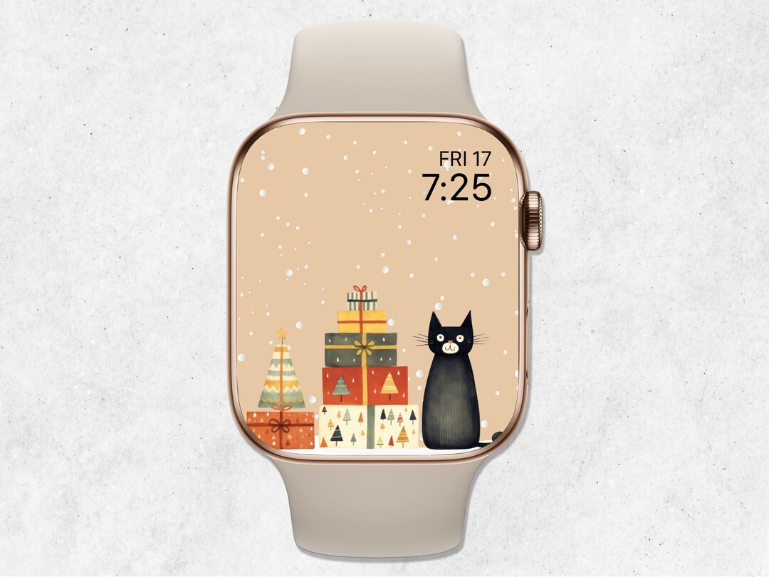 Christmas Cat Apple Watch Wallpaper, Black Cat Watch Face, Merry Catmas ...