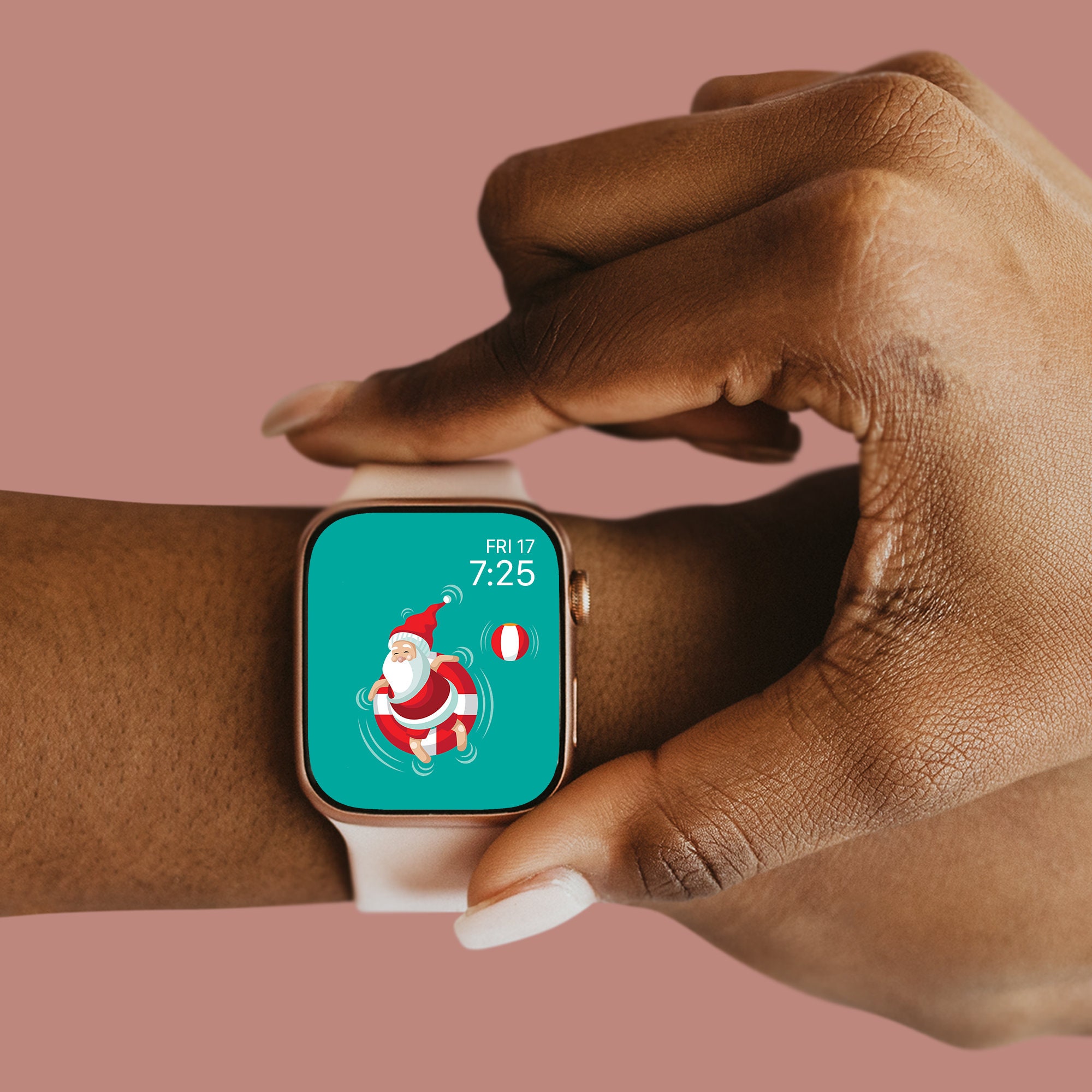 Summer Santa Apple Watch Wallpaper, Beach Christmas Santa Watch Face ...