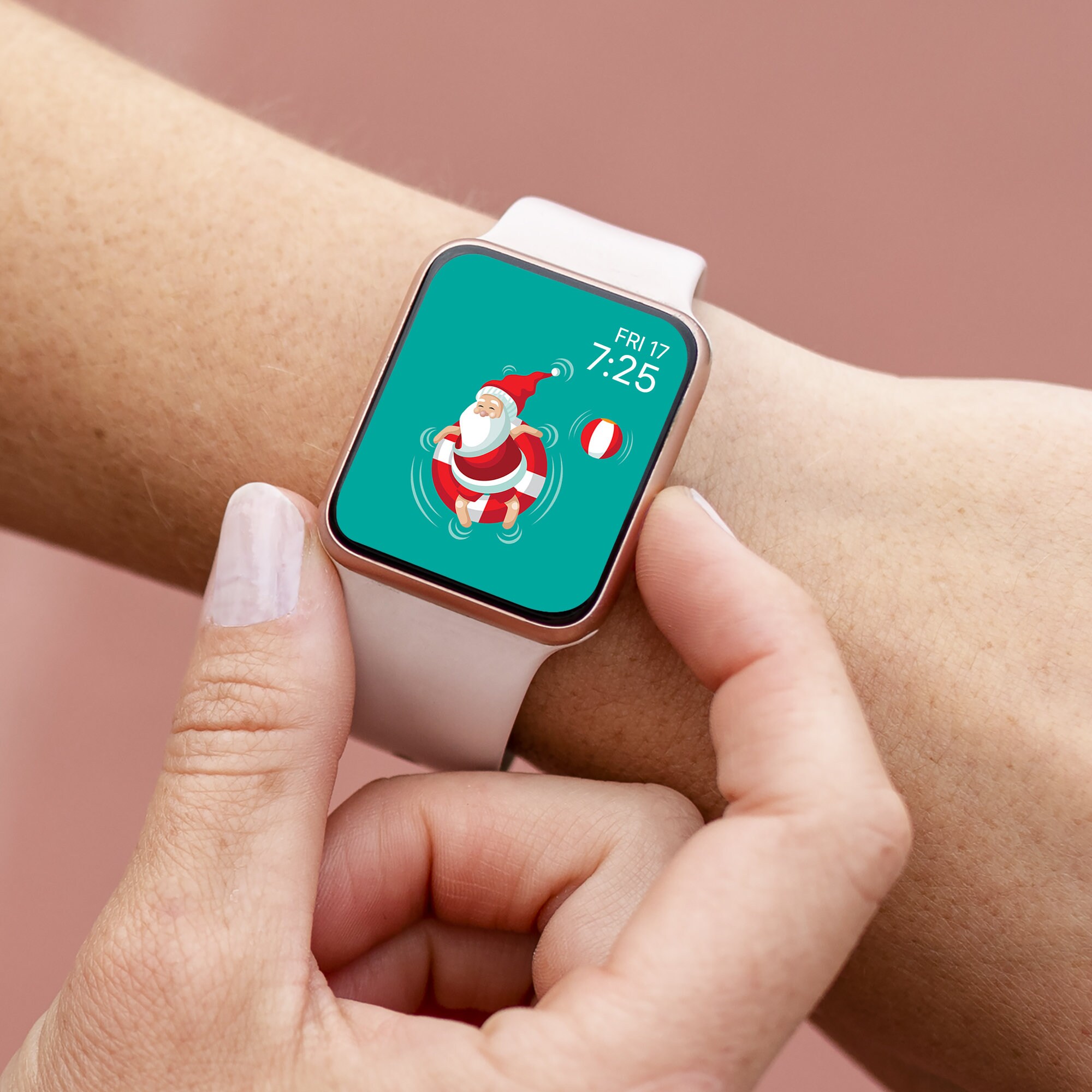Summer Santa Apple Watch Wallpaper, Beach Christmas Santa Watch Face ...