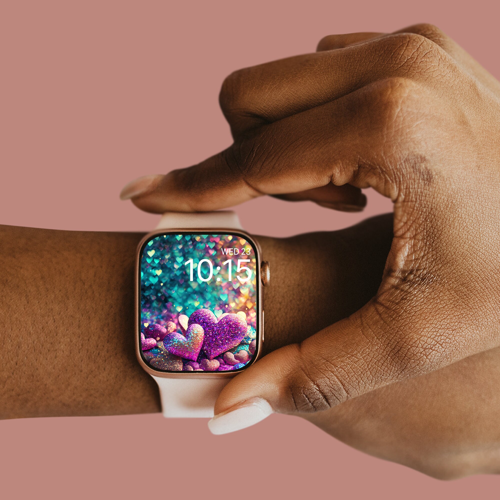 Glitter Apple Watch Wallpaper, Valentines Day Watch Face, Hearts Watch ...