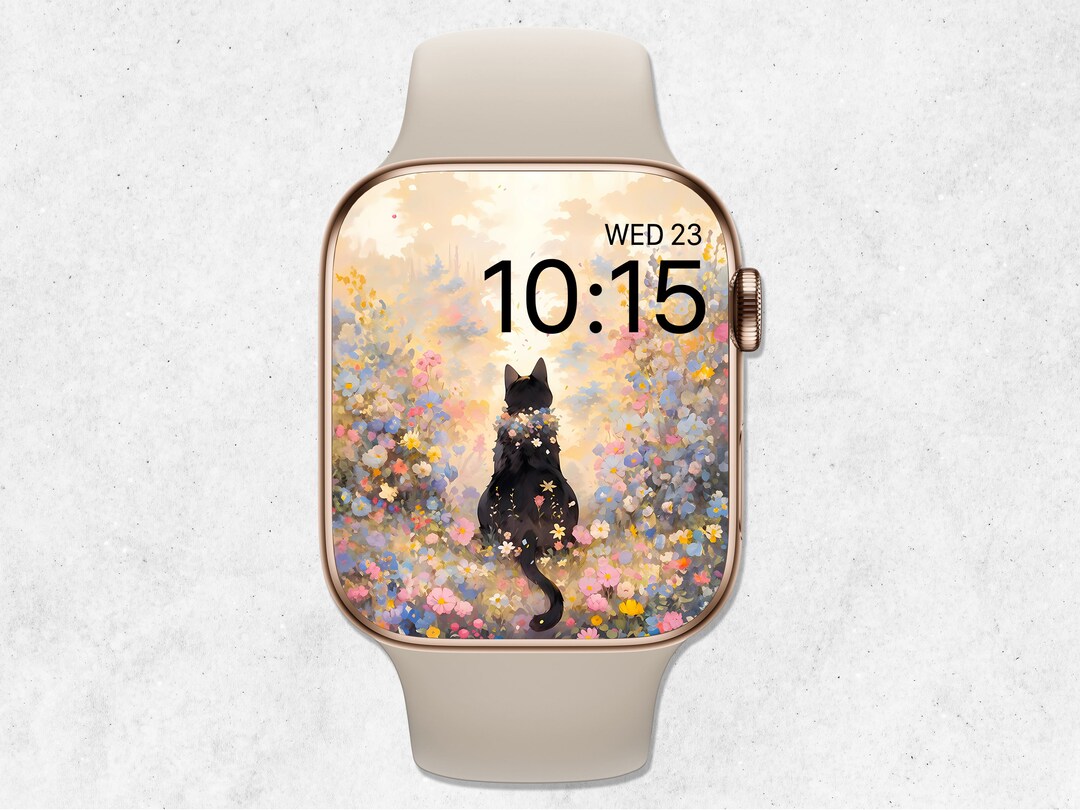 Cat Apple Watch Wallpaper, Floral Watch Face, Black Cat Watch Wallpaper ...
