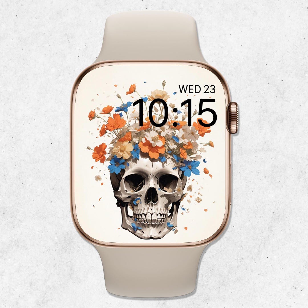 Skull Apple Watch Wallpaper, Halloween Watch Face, Floral Skull Watch ...