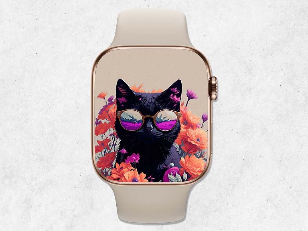 Cat Apple Watch Face, Cat Apple Watch Wallpaper, Watercolor Black Cat ...