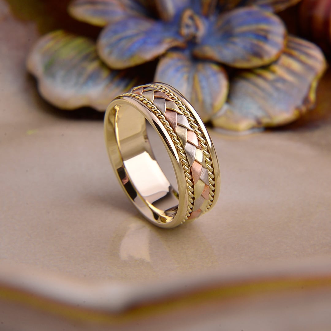 10K Gold Wedding Wedding Ring/7.00mm 10k Braided Rose Solid Gold ...