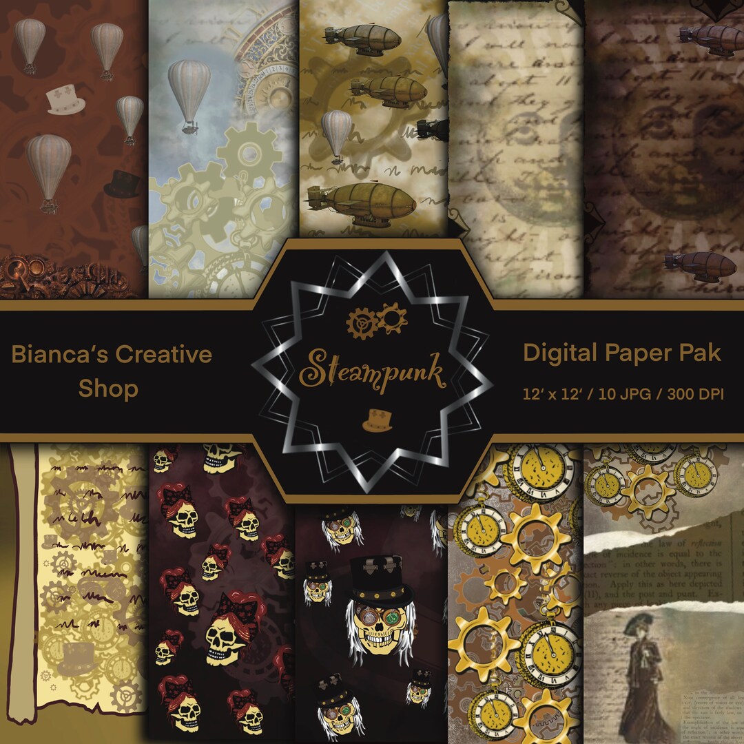 STEAMPUNK Motif, Digital Design Paper, Background, Printable Scrapbook ...