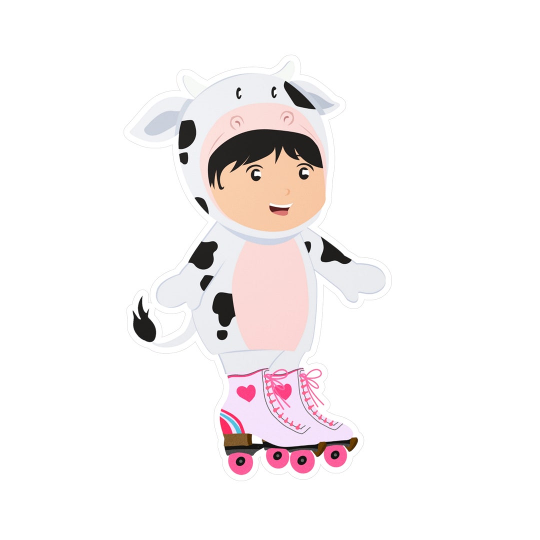 Adorable Roller Skating Cow Costume Pink Heart Derby Sticker Roller ...