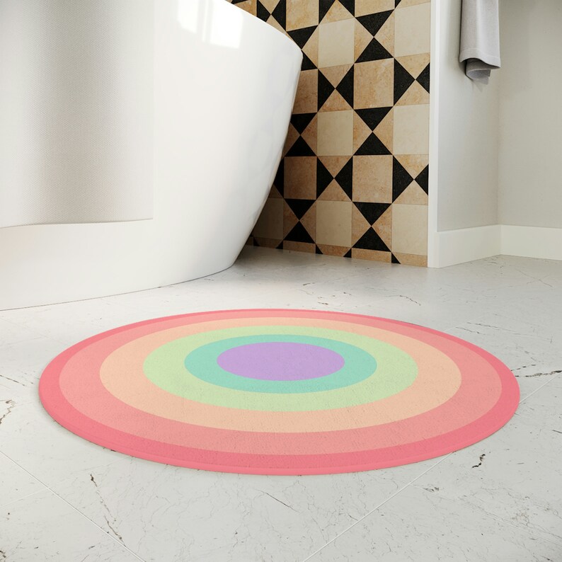 Pastel Rainbow Round Bath Mat | Colorful | Circle | Play Rug | Bathroom ...