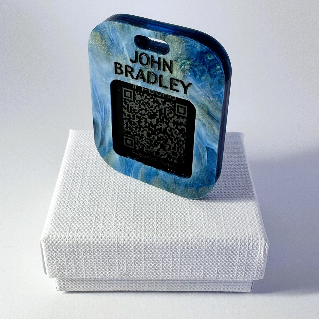 Luggage Tag | QR Code | Custom | 6mm in Blue Gold Starlight - Etsy