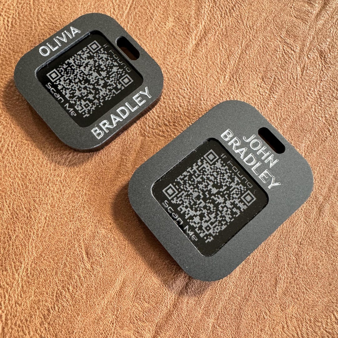 Luggage Tag | QR Code | Custom | 6mm in Matt Black With Grey Text - Etsy