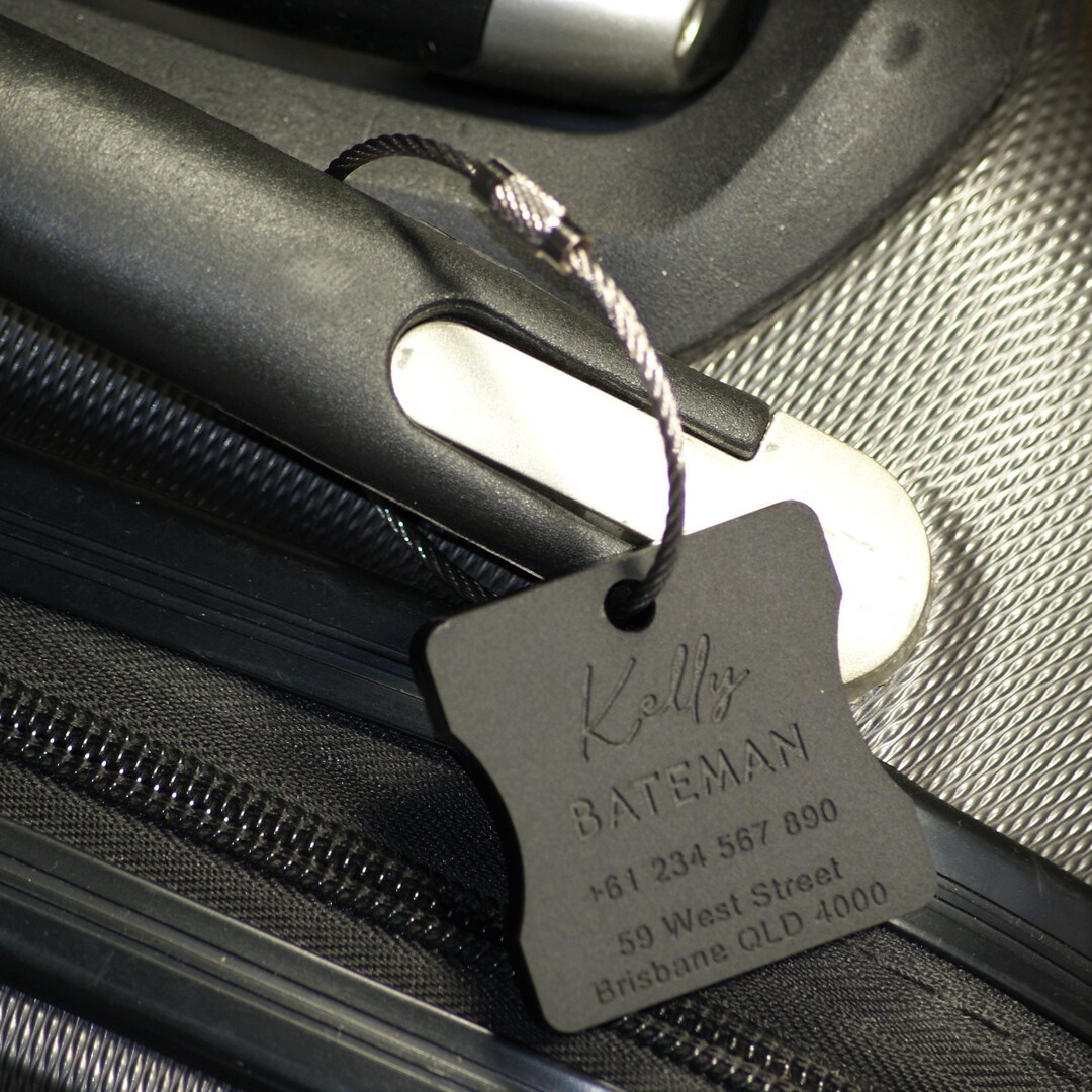 Custom Luggage Tag | Discrete | 6mm in Matte Black | Personalized ...