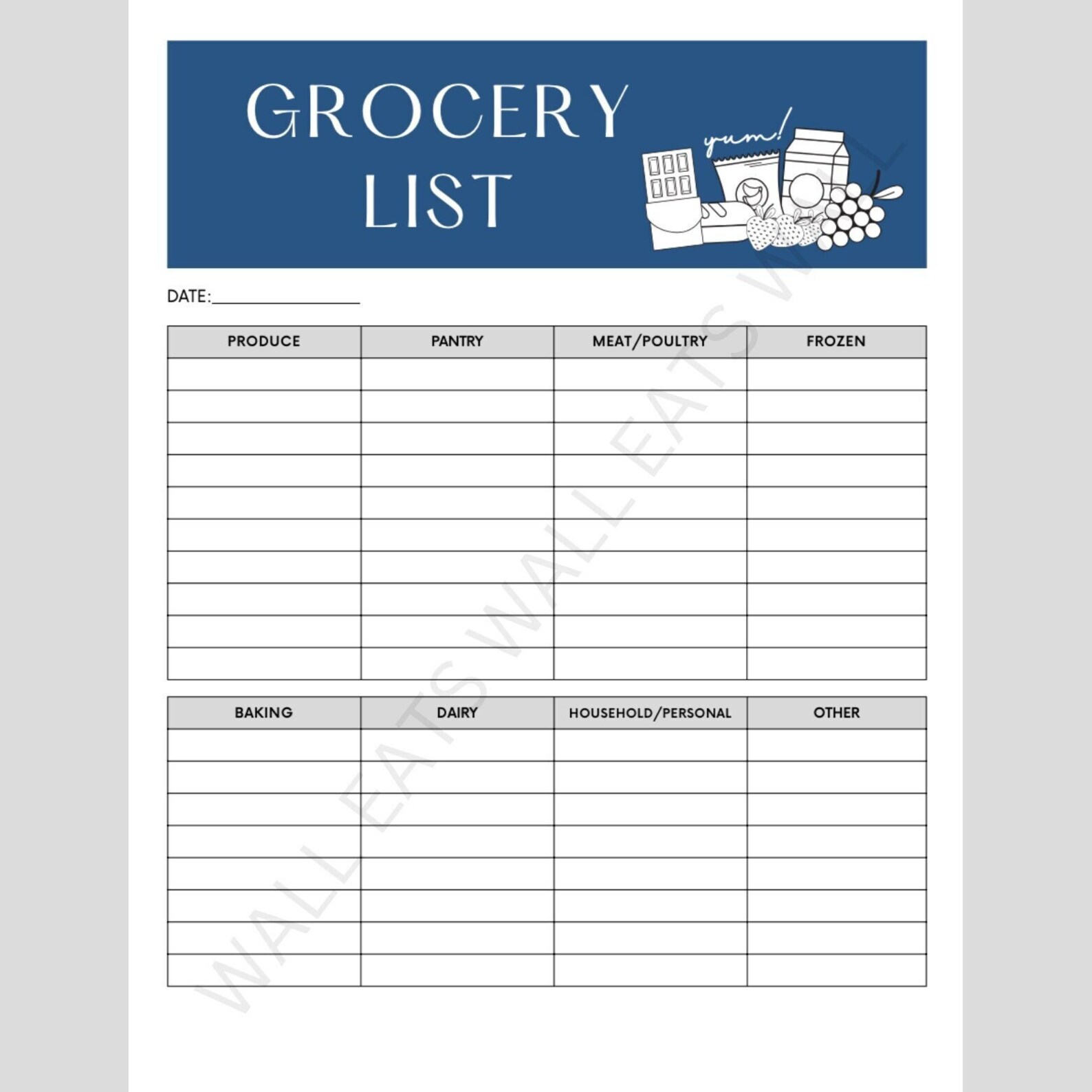 Basic Grocery List Printable PDF Template DOWNLOAD Etsy Basic Grocery List Printable PDF Template DOWNLOAD Etsy