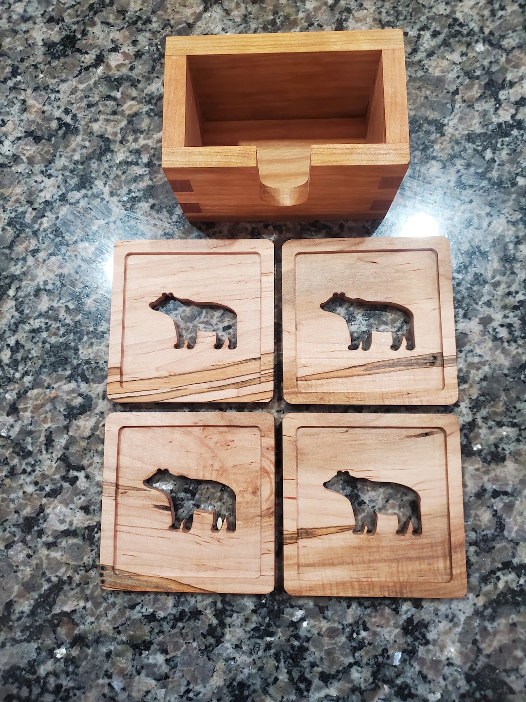 Handmade Wood Black Bear Coaster Set - Etsy