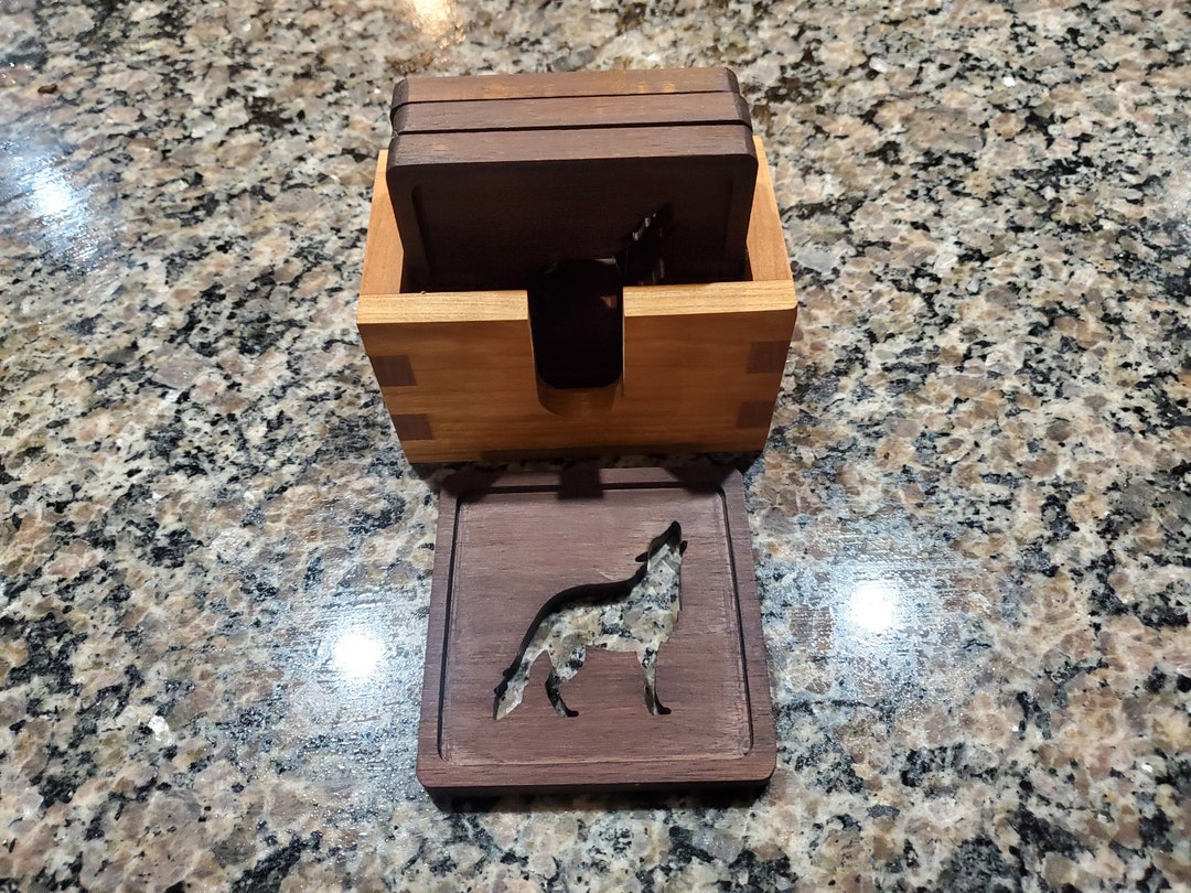 Handmade Hardwood Wolf Coaster Set - Etsy