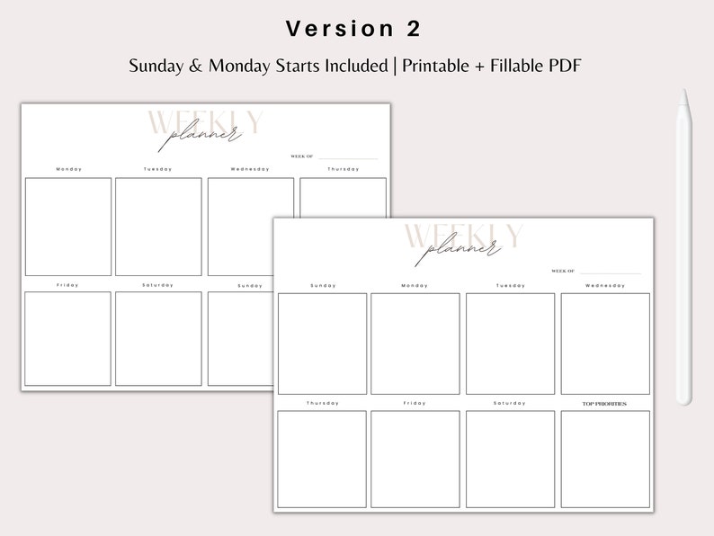 Weekly Planner Printable Landscape Minimalist Weekly - Etsy