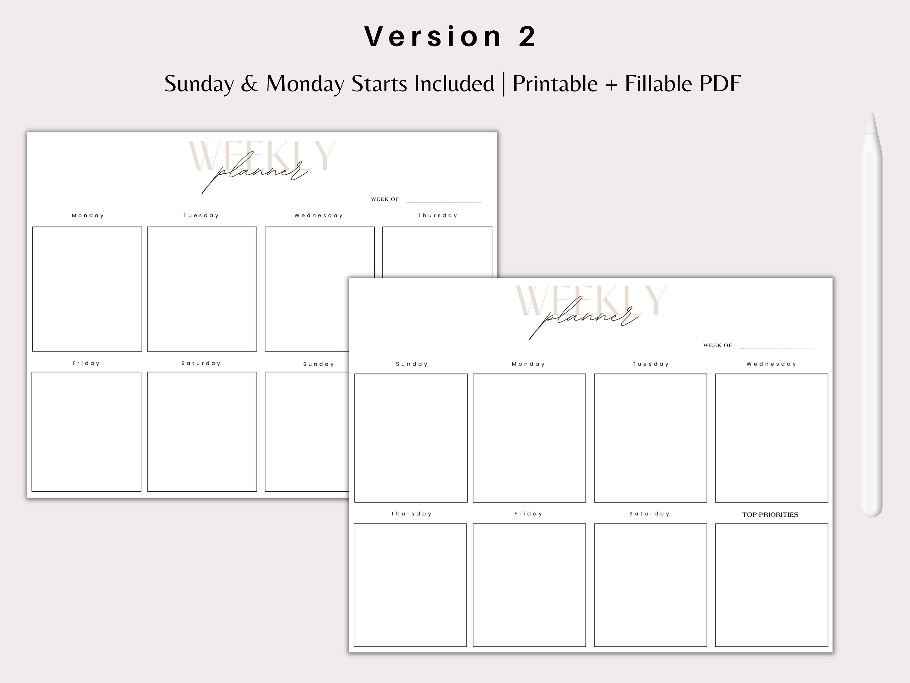 Weekly Planner Printable Landscape, Minimalist Weekly Schedule, Week at ...