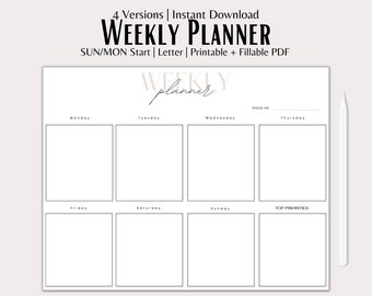 Weekly Planner Printable Landscape, Minimalist Weekly Schedule, Week at ...