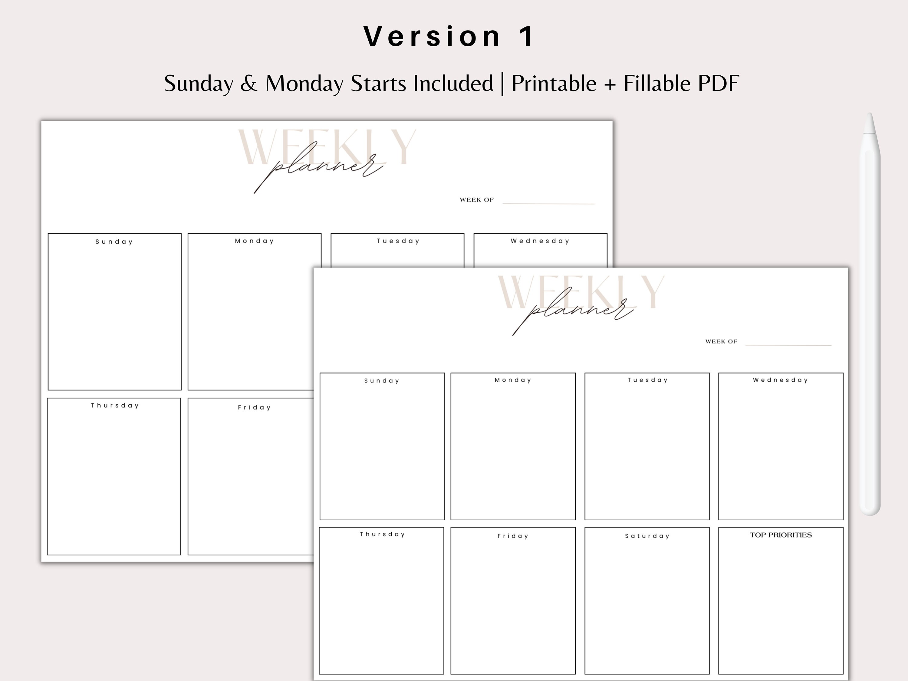 Weekly Planner Printable Landscape, Minimalist Weekly Schedule, Week at ...