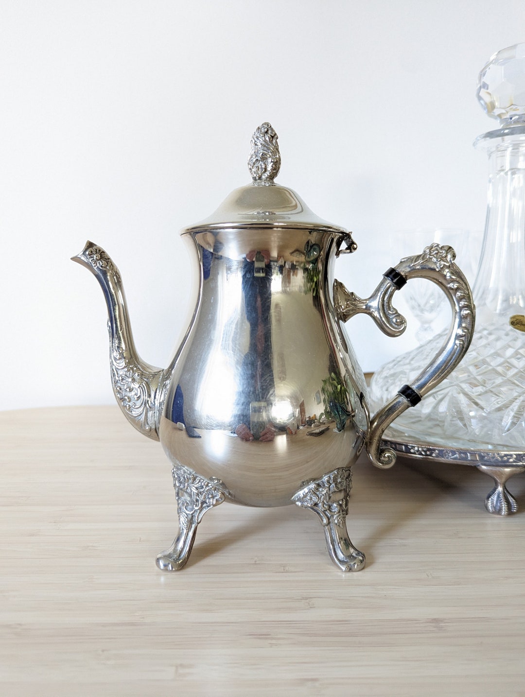 Vintage Silver Plate Hot Water Pot With Intricate Flower Details [ No ...