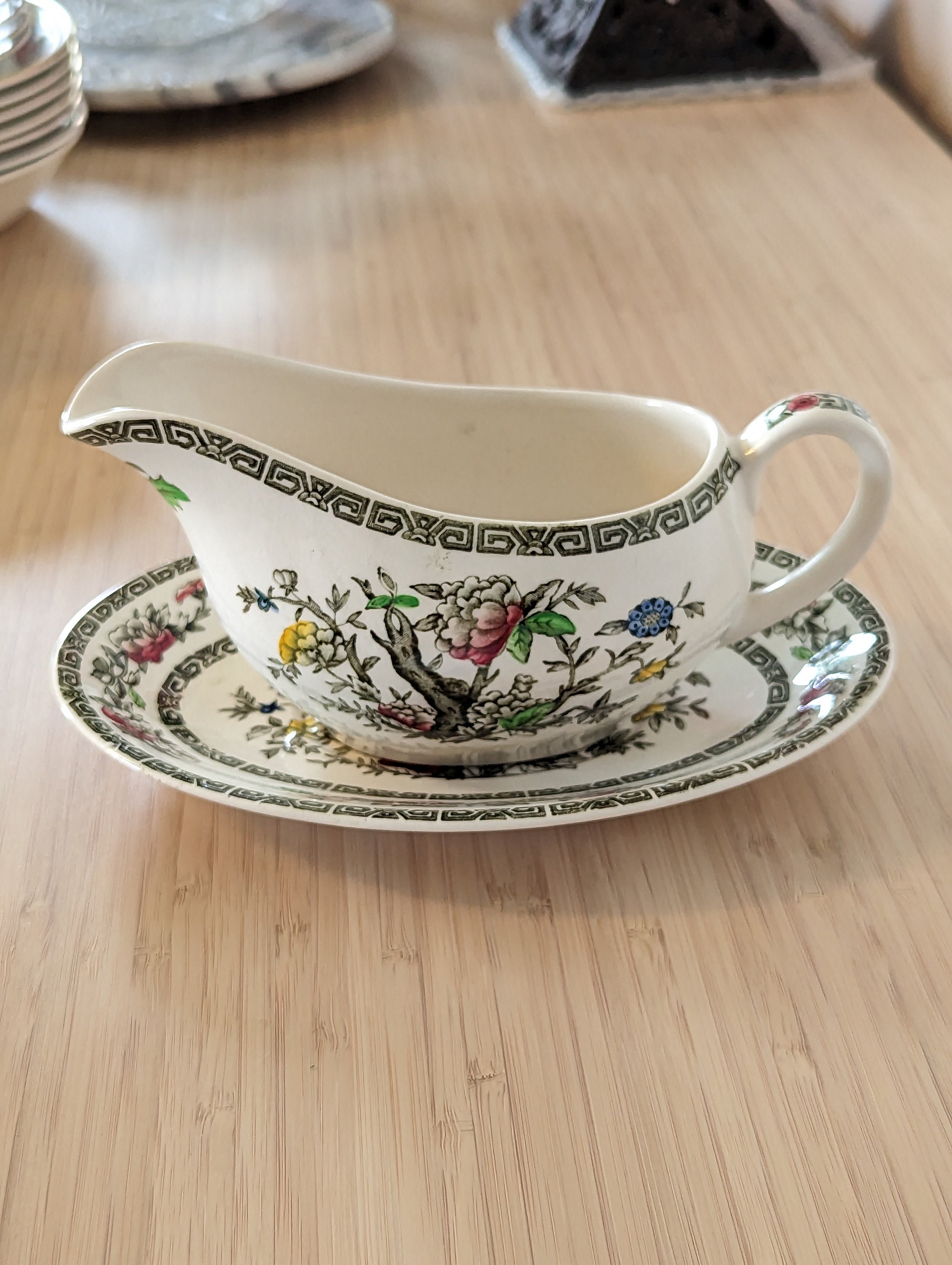 Alfred Meakin Indian Tree Gravy Boat With Plate - Staffordshire England ...