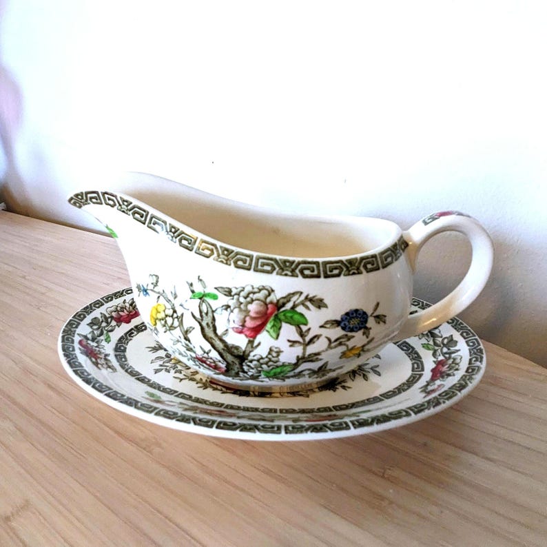 Alfred Meakin Indian Tree Gravy Boat With Plate - Staffordshire England ...