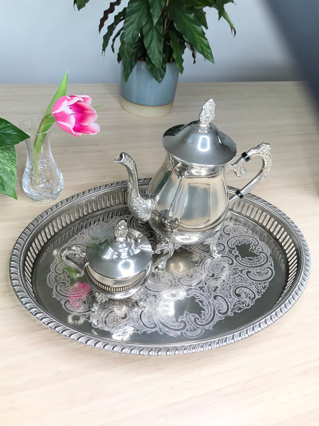 Vintage Silver Plate Hot Water Pot With Intricate Flower - Etsy